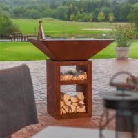 China Corten Steel Charcoal Wood Fired BBQ Grill 100cm Diameter with Ash Tray Outdoor Cooking for sale