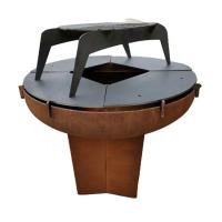 China Corten Steel BBQ Grill Fire Pit 100cm Diameter Outdoor Cooking Ring with Grill Plate for sale