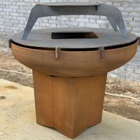 China Corten Steel BBQ Grill Fire Pit 100cm Diameter Outdoor Cooking Ring with Grill Plate for sale