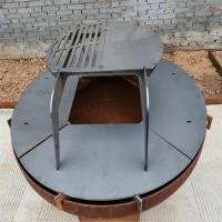 China Corten Steel BBQ Grill Fire Pit 100cm Diameter Outdoor Cooking Ring with Grill Plate for sale