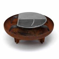 China Rusted Red 100cm Corten Steel Fire Pit BBQ For Backyard Patio for sale