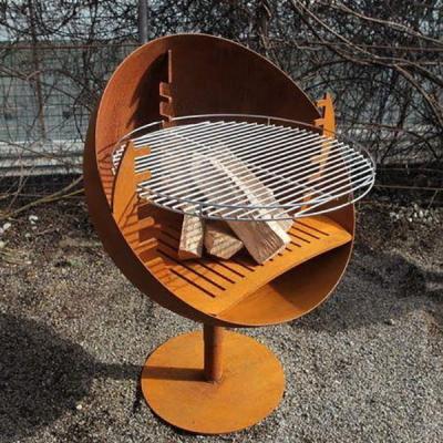 China Rotatable Corten Steel Fire Globe Grill with 85cm Diameter and 6-Level Adjustable Grate for sale