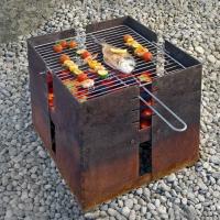China Pre Rusted Corten Steel Fire Pit Grill 45x45x45 cm Charcoal Burning Outdoor BBQ for sale