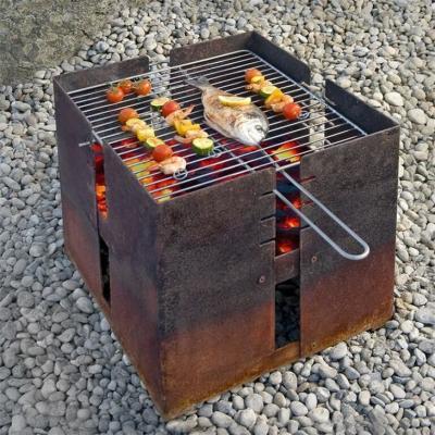 China Pre Rusted Corten Steel Fire Pit Grill 45x45x45 cm Charcoal Burning Outdoor BBQ for sale