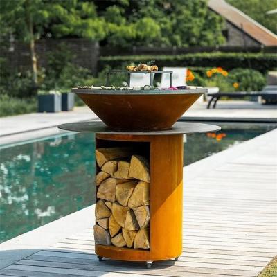 China OEM Double Layered Corten Steel Garden Barbecue Fire Pit Grill 900mm for sale
