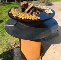 China OEM Double Layered Corten Steel Garden Barbecue Fire Pit Grill 900mm for sale