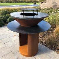China OEM Double Layered Corten Steel Garden Barbecue Fire Pit Grill 900mm for sale