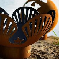 China Warm Keeping Rusted Corten Steel Fire Globe Hemisphere Fire Pit for sale