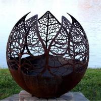 China Autumn Sunset Leaf Weathering Steel Globe Sphere Fire Pit With Ash Tray for sale