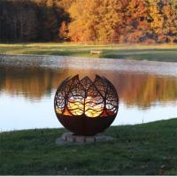 China Autumn Sunset Leaf Weathering Steel Globe Sphere Fire Pit With Ash Tray for sale