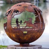 China Corten Steel Fire Pit Ball 900mm 1000mm Decorative Cowboy Story Outdoor Garden for sale