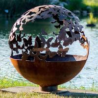 China 80cm Corten Steel Butterfly Sphere Fire Pit for Patio Heater Wood Burning for sale