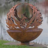 China Corten Steel Sphere Fire Pit Ball Phoenix Design 80cm Wood Burning for sale