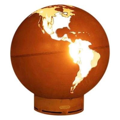 China 36 Inch Corten Steel Earth Globe Fire Pit Wood Burning Outdoor Fire Sphere 1000mm for sale