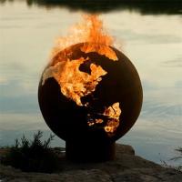 China 36 Inch Corten Steel Earth Globe Fire Pit Wood Burning Outdoor Fire Sphere 1000mm for sale