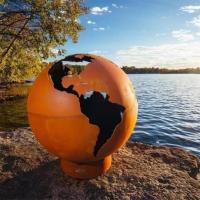 China 36 Inch Corten Steel Earth Globe Fire Pit Wood Burning Outdoor Fire Sphere 1000mm for sale