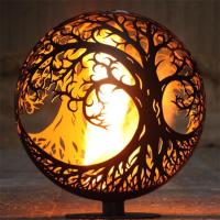 China Tree of Life Ellipse Corten Steel Sphere Fire Pit 900mm Outdoor Decoration for sale
