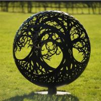 China Tree of Life Ellipse Corten Steel Sphere Fire Pit 900mm Outdoor Decoration for sale