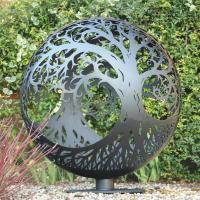 China Tree of Life Ellipse Corten Steel Sphere Fire Pit 900mm Outdoor Decoration for sale