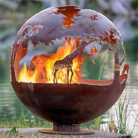 China Corten Steel Woodland Deer Fire Globe Round Ball Fire Pit 66cm Height 4mm Thickness for sale