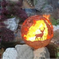 China Corten Steel Woodland Deer Fire Globe Round Ball Fire Pit 66cm Height 4mm Thickness for sale