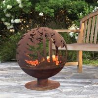 China Corten Steel Woodland Deer Fire Globe Round Ball Fire Pit 66cm Height 4mm Thickness for sale