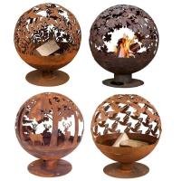 China Rustic Floral Corten Steel Fire Globe 80cm 90cm 100cm Portable Outdoor Heater for sale