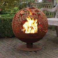 China Rustic Floral Corten Steel Fire Globe 80cm 90cm 100cm Portable Outdoor Heater for sale