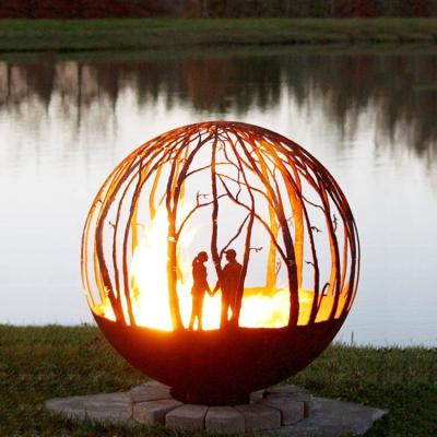 China OEM Corten Steel Fire Globe 1000mm Winter Sphere Shaped Wood Burning Fire Pit for sale