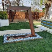 China Outdoor L Shaped Corten Steel Water Feature Waterfall with LED Light 120cm for sale