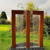 China Corten Steel Double L Garden Water Feature Rain Curtain Fountain 120cm for sale