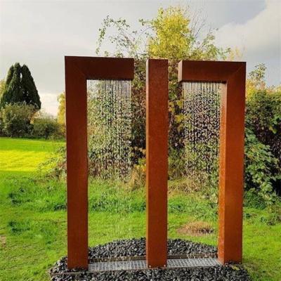 China Corten Steel Double L Garden Water Feature Rain Curtain Fountain 120cm for sale