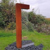 China Corten Steel Double L Garden Water Feature Rain Curtain Fountain 120cm for sale