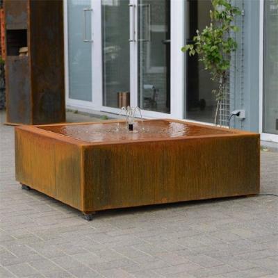 China Corten Steel Square Water Feature Fountain 120x120x40cm Pre-Rusted Outdoor Garden for sale