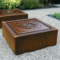 China Corten Steel Square Water Feature Fountain 120x120x40cm Pre-Rusted Outdoor Garden for sale