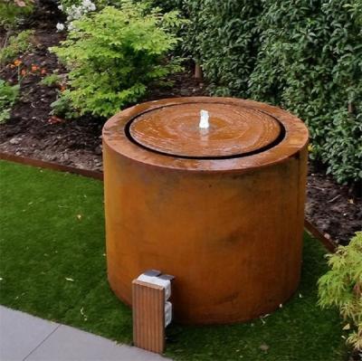 China Round Corten Steel Water Table Fountain 100cm Diameter Outdoor Garden Decoration for sale