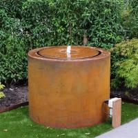 China Round Corten Steel Water Table Fountain 100cm Diameter Outdoor Garden Decoration for sale