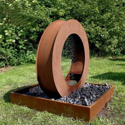 China Round Corten Steel Water Feature Fountain with LED Light 600-1500mm for sale