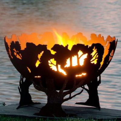 China Corten Steel Outdoor Fire Pit Ball 1000mm Laser Cut Decorative Hemisphere for sale