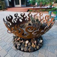 China Corten Steel Outdoor Fire Pit Ball 1000mm Laser Cut Decorative Hemisphere for sale