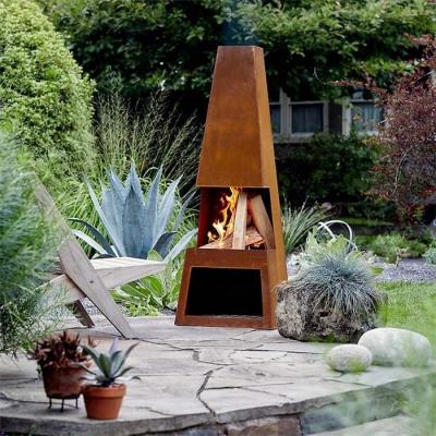 China 11 Gauge Corten Steel Outdoor Fireplace Chimney H150cm Wood Burning Fire Pit for sale
