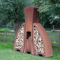 China Tendu Corten Steel Outdoor Fireplace with Wood Storage 2400mm Height for sale