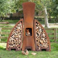 China Tendu Corten Steel Outdoor Fireplace with Wood Storage 2400mm Height for sale