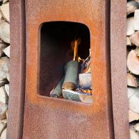 China Tendu Corten Steel Outdoor Fireplace with Wood Storage 2400mm Height for sale