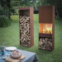 China Rectangular Corten Steel Fireplace Wood Storage 1900mm Height Outdoor Heating for sale