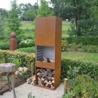 China Rectangular Corten Steel Fireplace Wood Storage 1900mm Height Outdoor Heating for sale