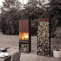 China Rectangular Corten Steel Fireplace Wood Storage 1900mm Height Outdoor Heating for sale
