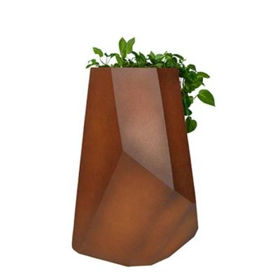 China Corten Steel Hexagonal Planter 2mm Thick Rustic Geometric Flower Pot for Garden for sale