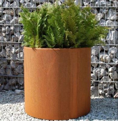 China Corten Steel Round Metal Flower Planter Cylinder Pot 40-120cm Diameter for sale