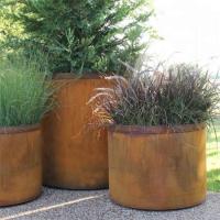China Corten Steel Round Metal Flower Planter Cylinder Pot 40-120cm Diameter for sale